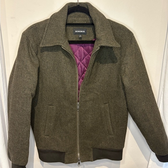 Bonobos | Jackets & Coats | Bonobos Mens Herringbone Olive Bomber ...